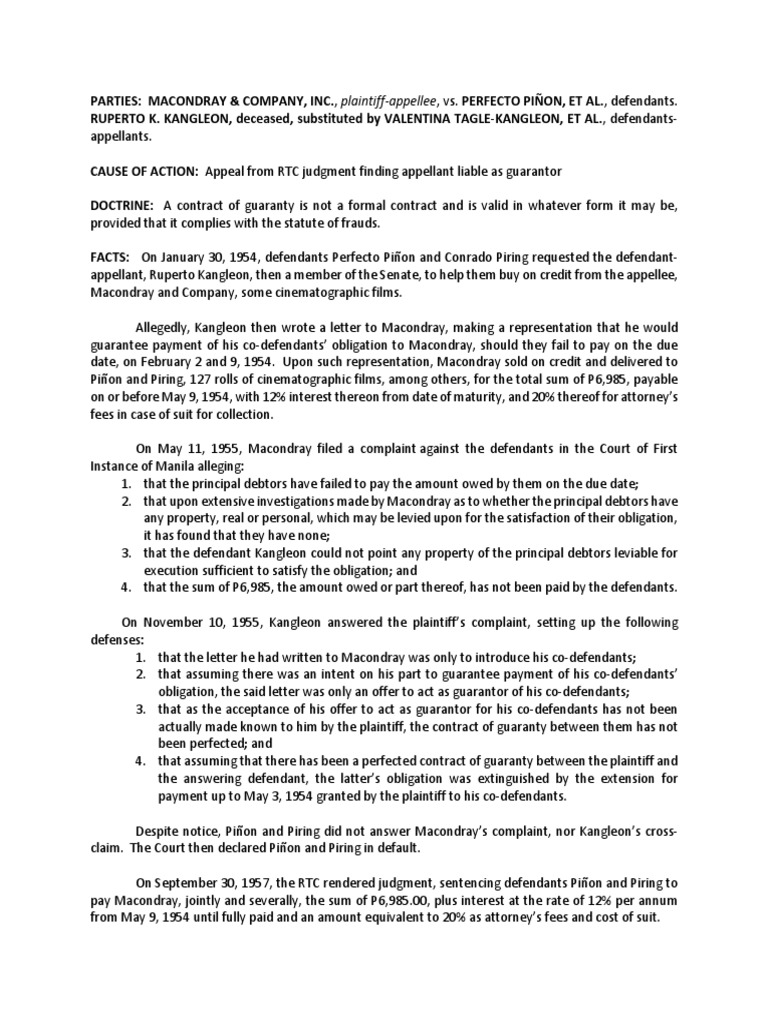 Kangleon's Guaranty Liability Affirmed | PDF | Guarantee | Public Law