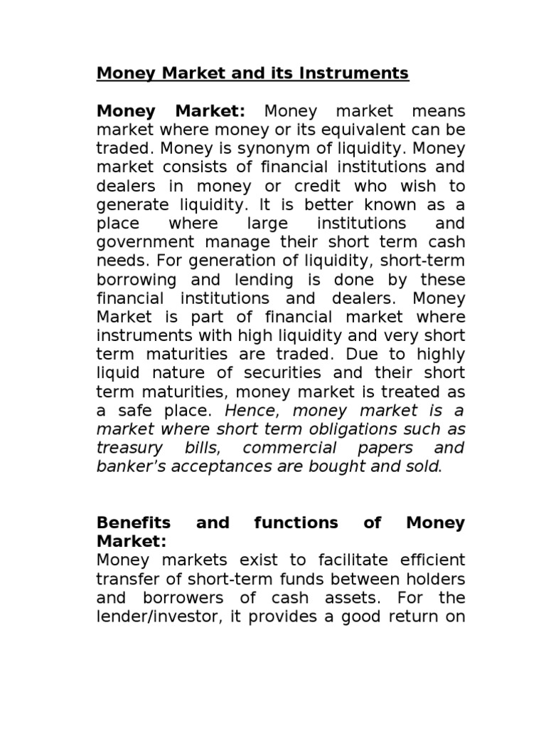 Money Market and Its Instruments | PDF | Repurchase Agreement | Money ...