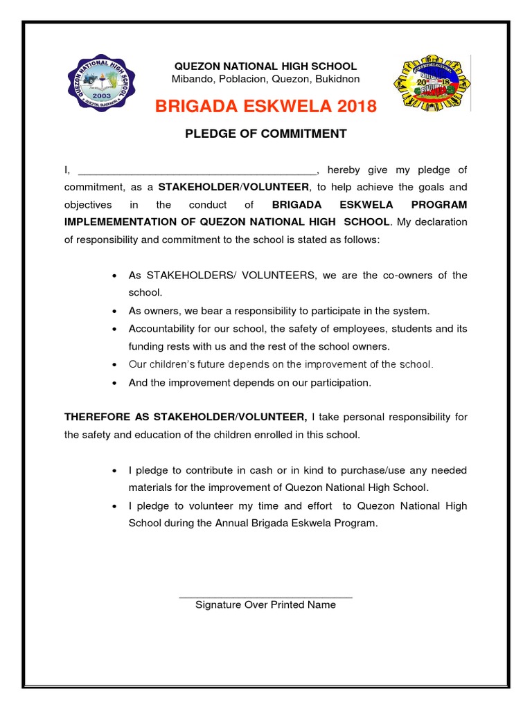 Brigadaeskwelapledge of Commitment2016 | PDF
