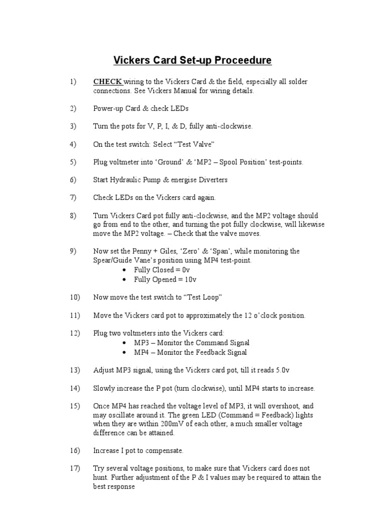 Vickers Card Setup | PDF