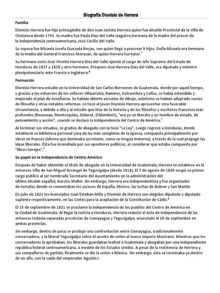 Biografía Dionisio de Herrera | PDF | Agitación | Gobierno