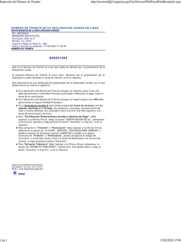 Nº Tramite Boleta 1000 Form 410 Dic | PDF | Business | Science