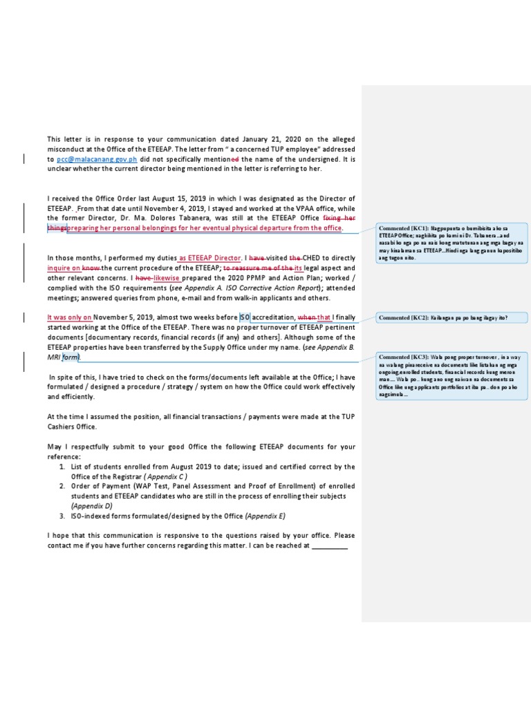 Response to ETEEAP Misconduct Inquiry | PDF | Government | Business