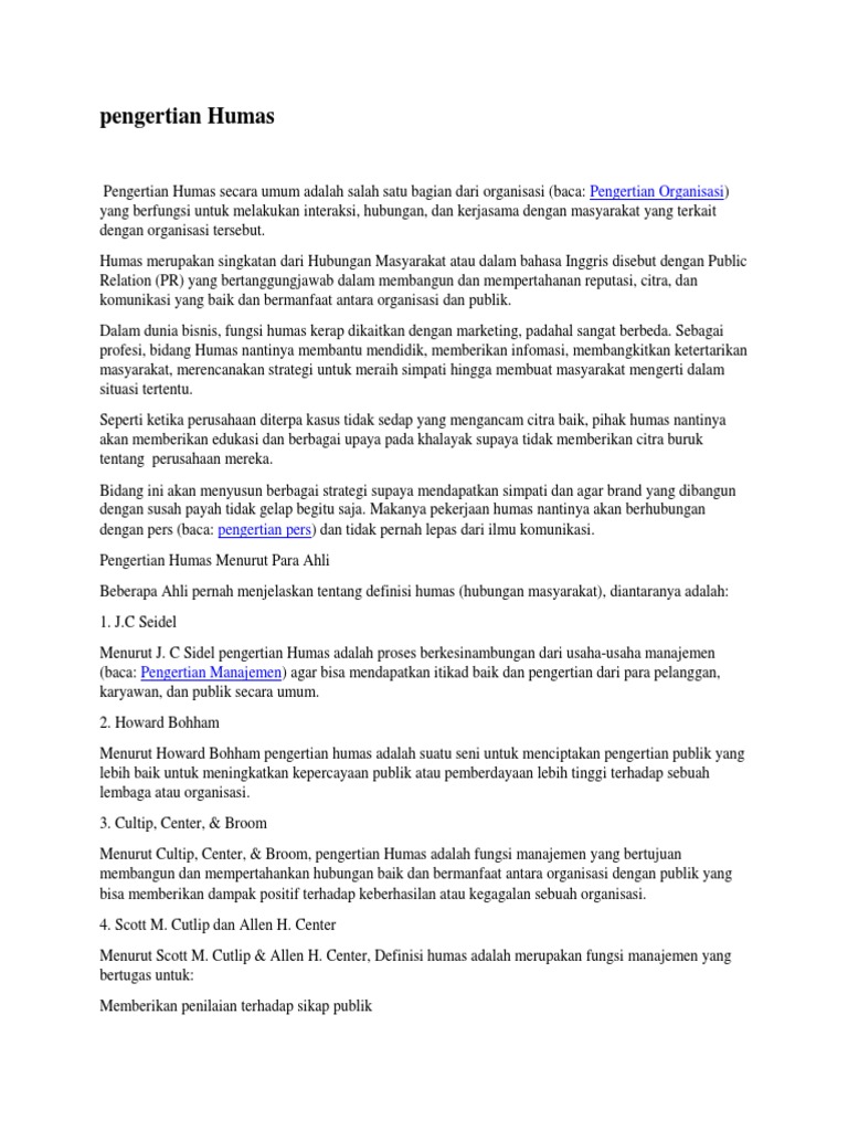 Pengertian Humas | PDF