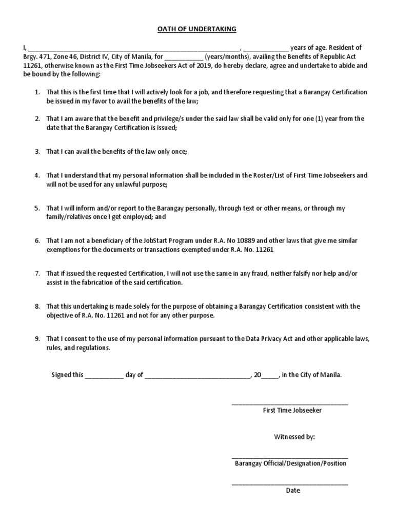 Oath of Undertaking | PDF | Civil Law (Common Law) | Privacy