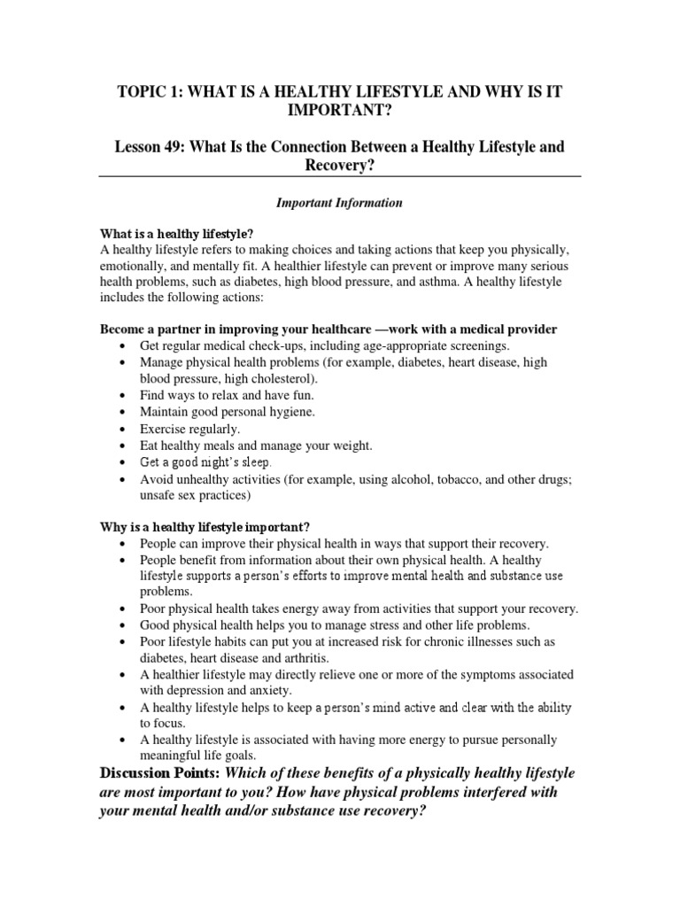 Healthy Lifestyle Benefits for Recovery | PDF | Public Health | Medical ...