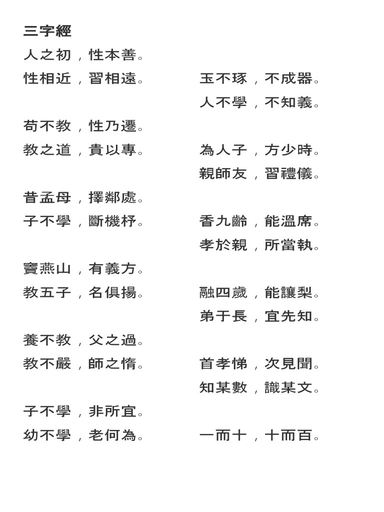 三字經Ancient chinese ancient poems | PDF