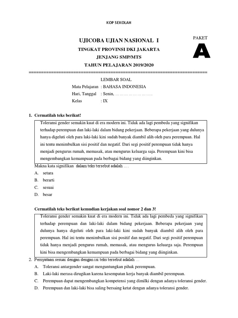 Soal Ucun 1 Bi Paket A | PDF