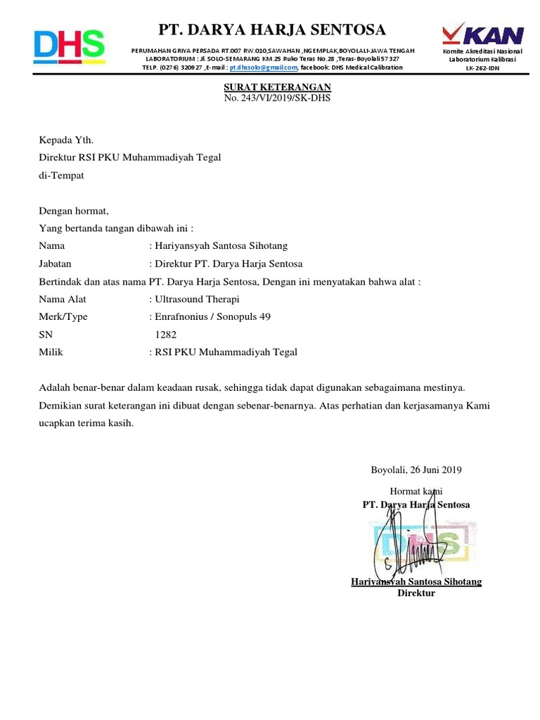 Surat Keterangan Alat Rusak DHS | PDF