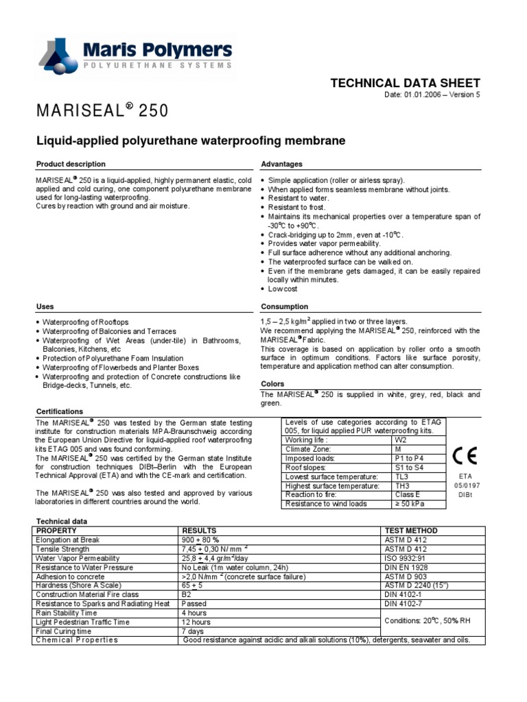 Mariseal 250 | PDF | Roof | Concrete