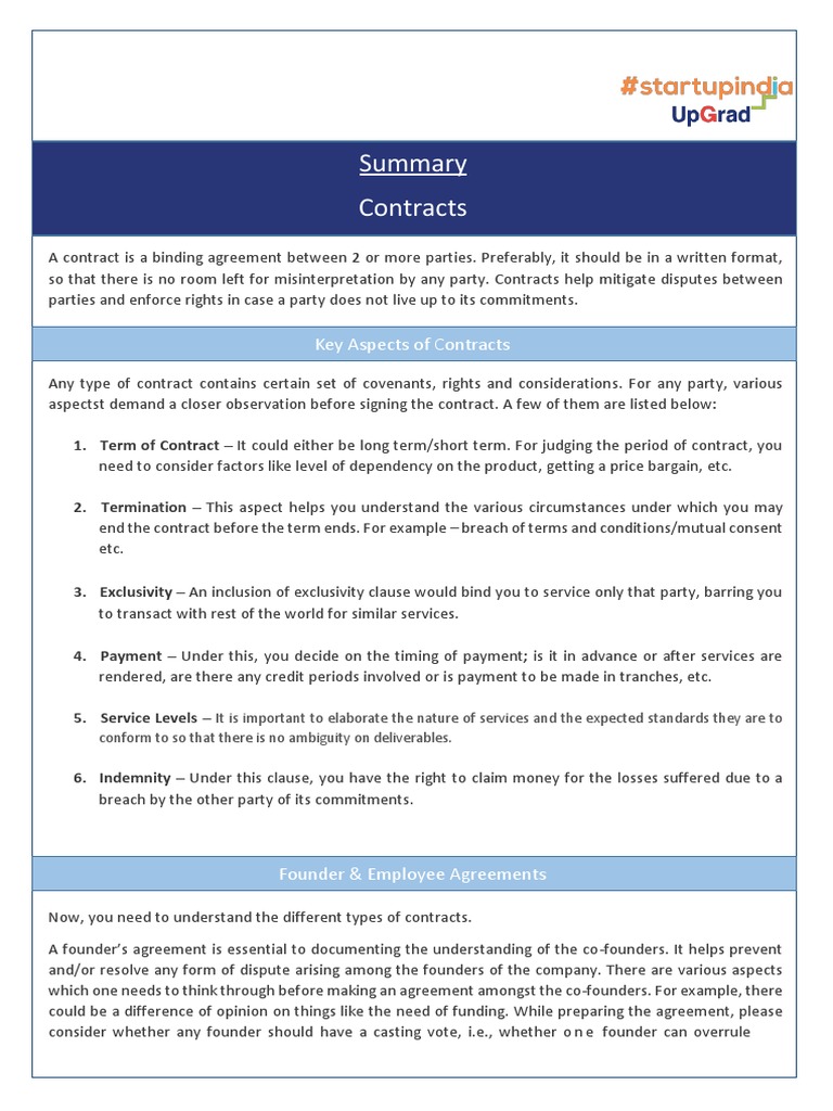 Summary Contracts | PDF | Intellectual Property | Private Law