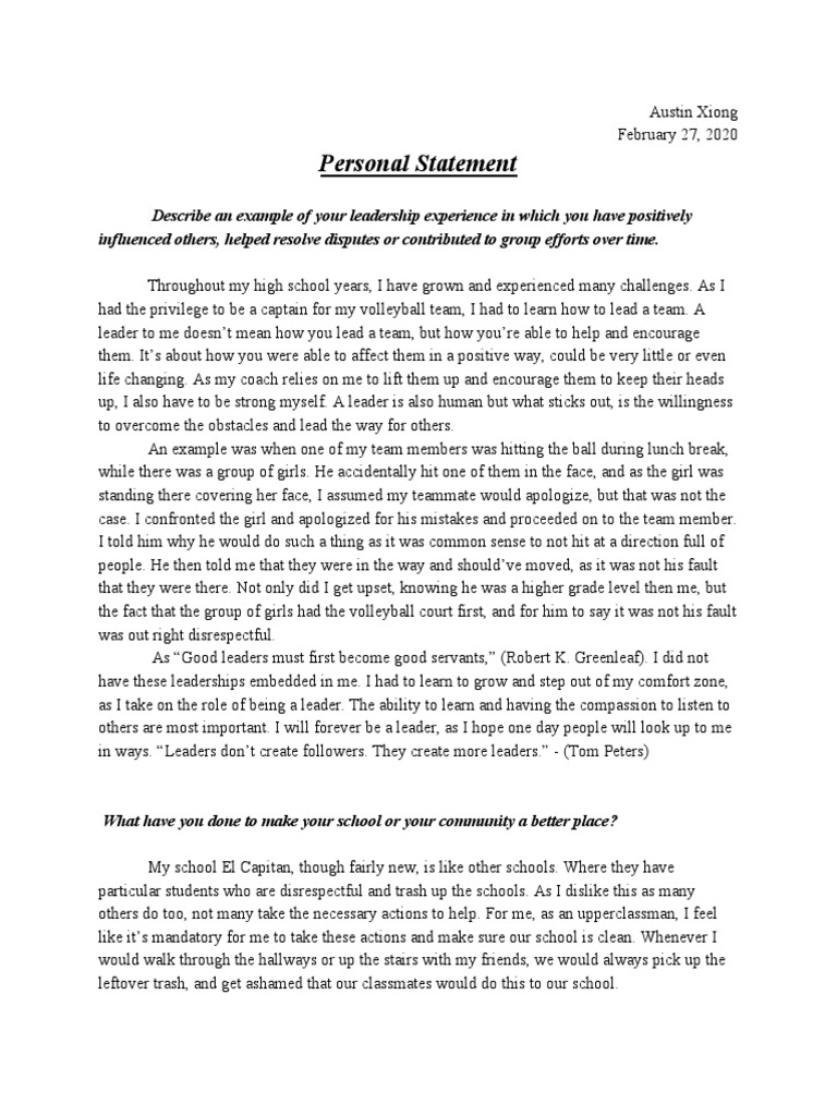 Personal Statement Uc Question | PDF