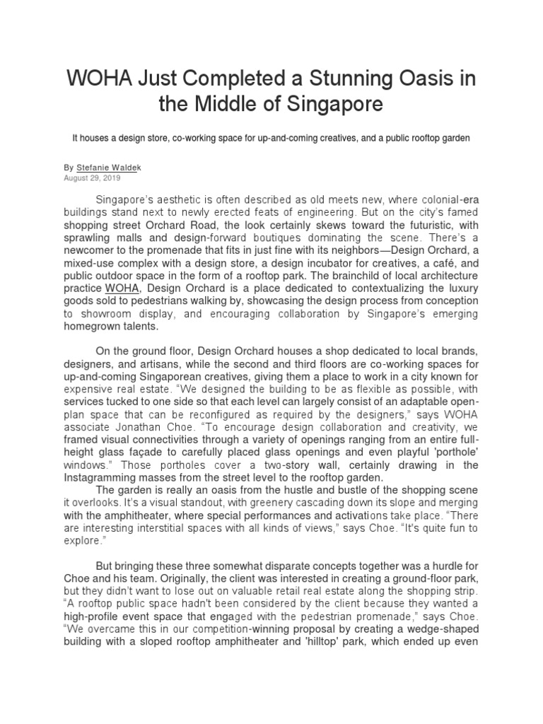 WOHA Just Completed A Stunning Oasis in The Middle of Singapore | PDF ...