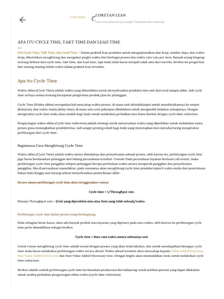 Apa Itu Cycle Time Talk Time Dan Lead Time - HTML PDF | PDF