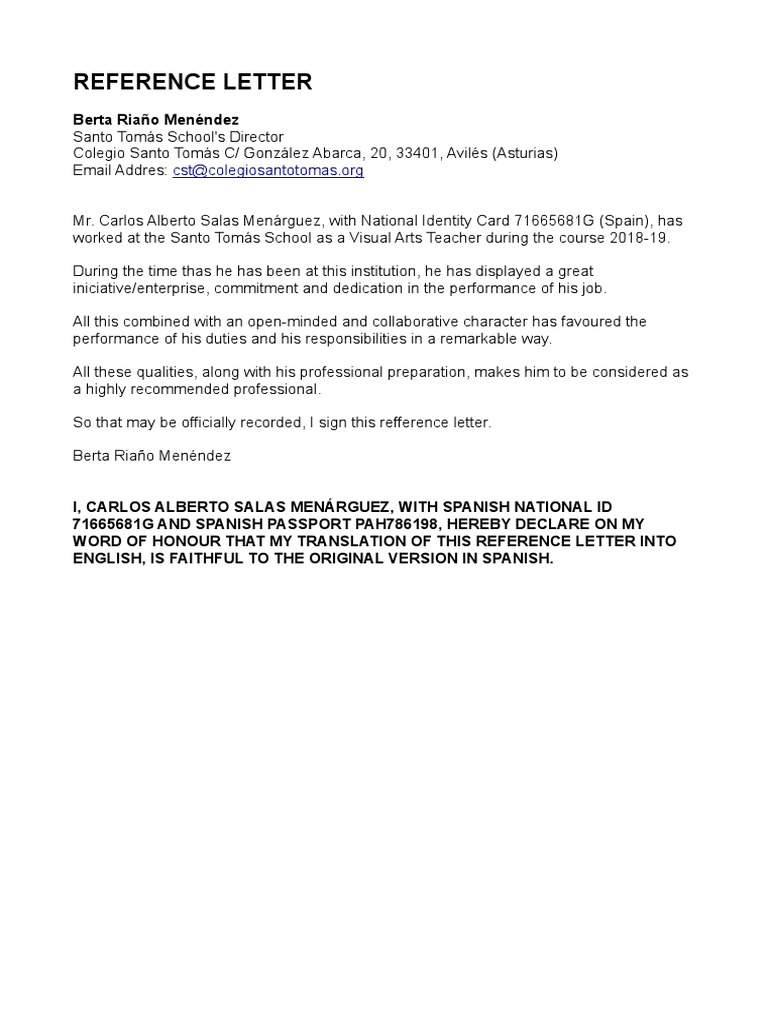 Visual Arts Teacher Reference Letters | PDF | Spain | Computing And ...