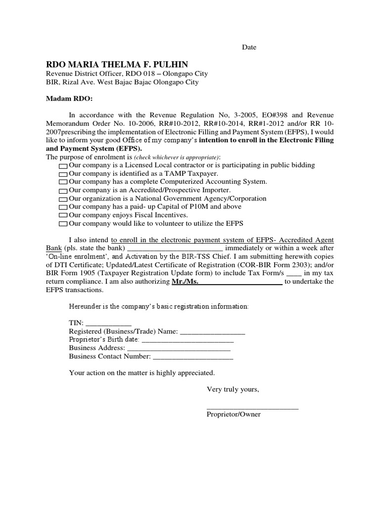 Letter of Intent For EFPS | PDF