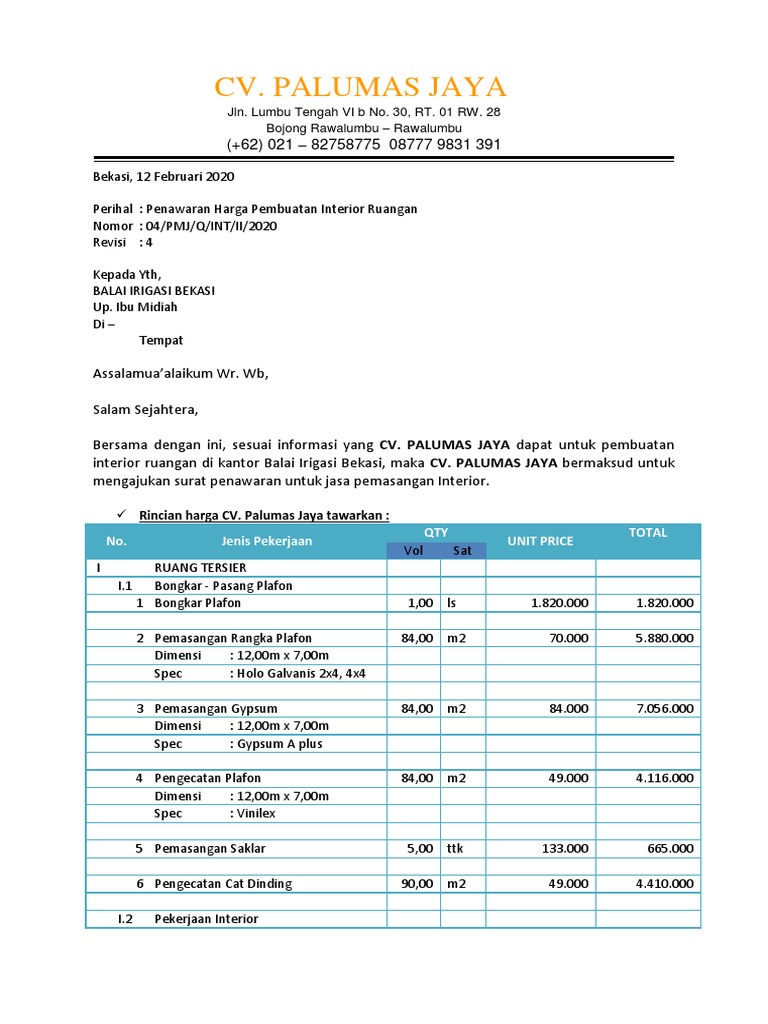 Penawaran Interior Ruangan Rev 4 | PDF