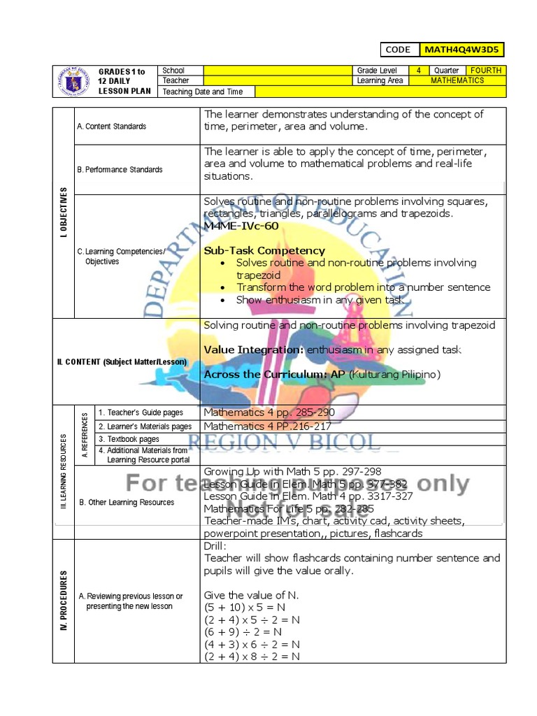 Calculating Areas: A Lesson Plan on Solving for the Area of Trapezoids ...