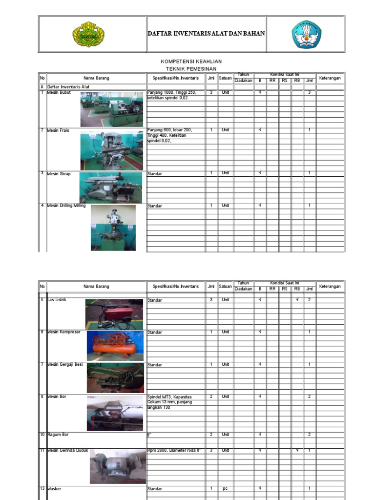 Daftar Inventaris Alat Teknik Pemesinan | PDF