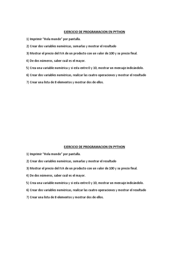 Ejercicio de Programacion en Python | PDF
