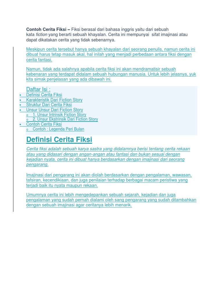 Contoh Cerita Fiksi dan Unsurnya | PDF