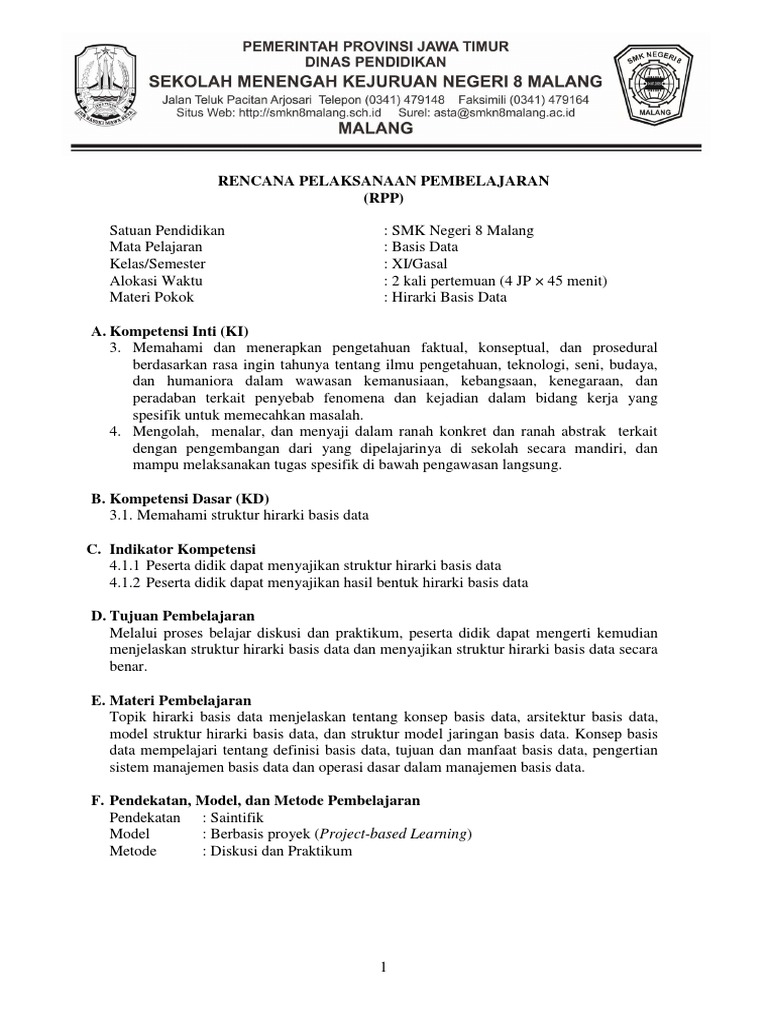 RPP Basis Data Kelas XI | PDF