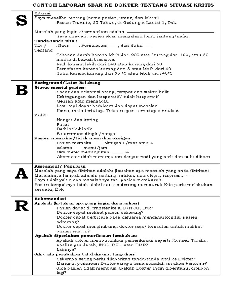 Contoh Sbar Dokter | PDF