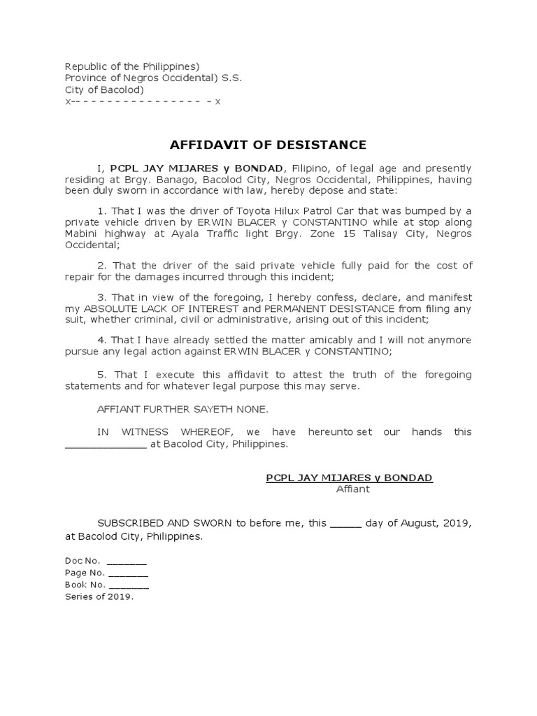 Affidavit of Desistance | PDF | Politics | Social Science
