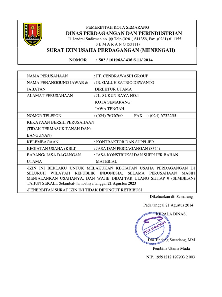 Surat Izin Usaha Perdagangan (SIUP) | PDF