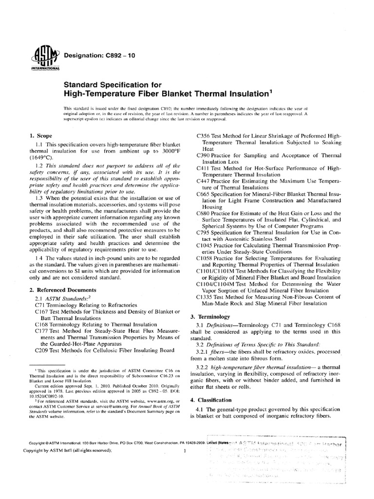 ASTM 892-10 Ceramic Fiber | PDF