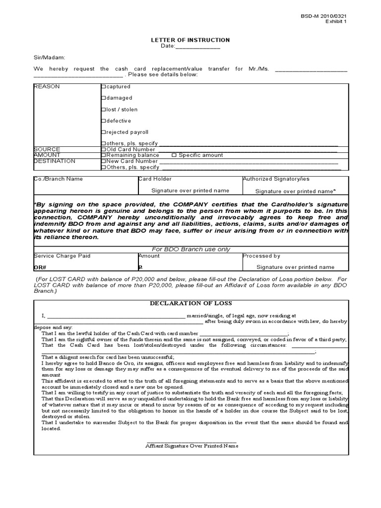 Sample Letter of Instruction for Bank | PDF | Public Law | Private Law