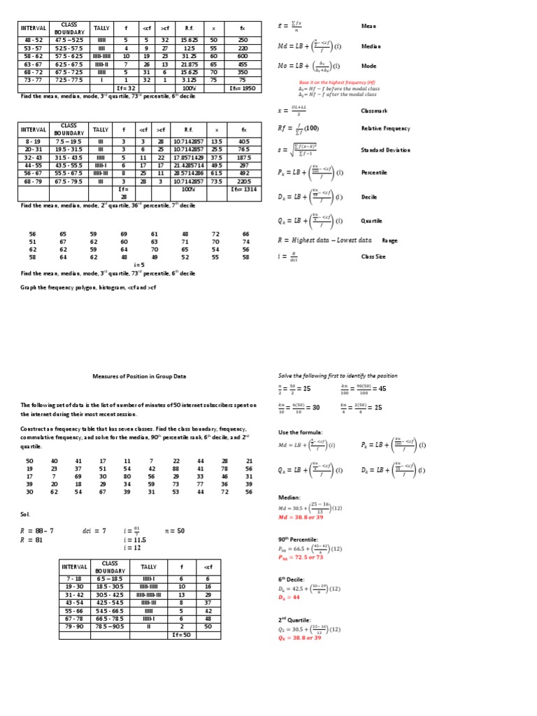 Notes Grade 10 | PDF | Quantile | Percentile