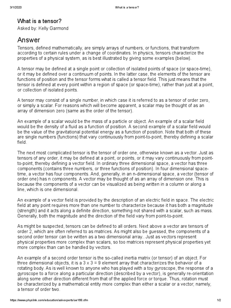 An Introduction to Tensors: Their Mathematical Definition, Physical ...