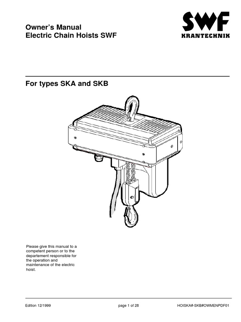SWF Electric Chain Hoist Manual | PDF | Transmission (Mechanics) | Mass ...