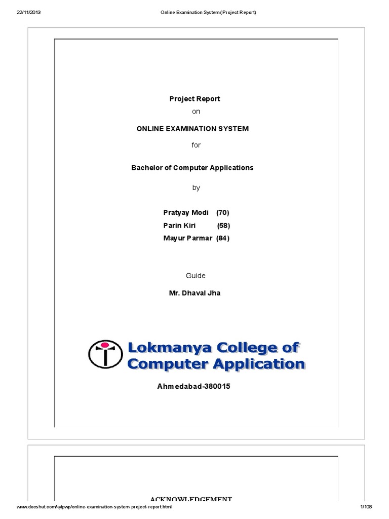 Online Examination System Project Report | PDF | Standardized Tests ...