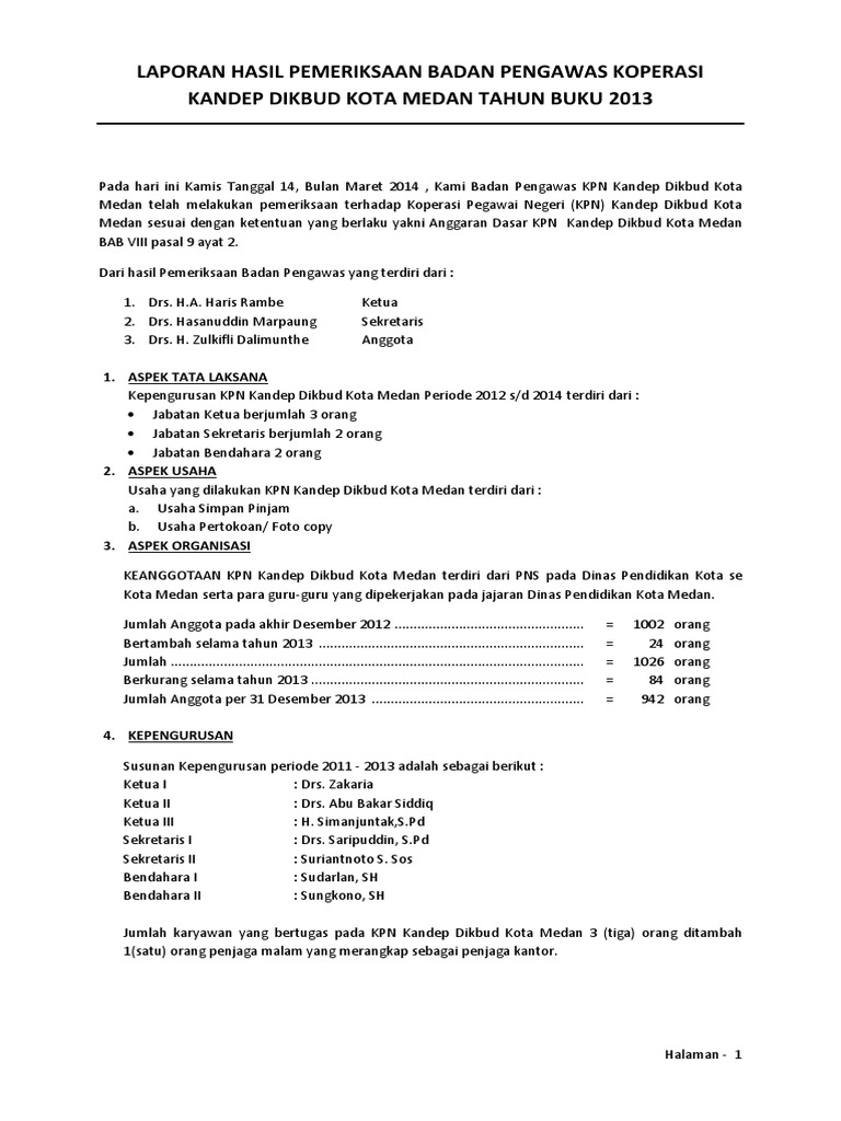 Laporan Hasil Pemeriksaan Badan Pengawas Koperasi | PDF