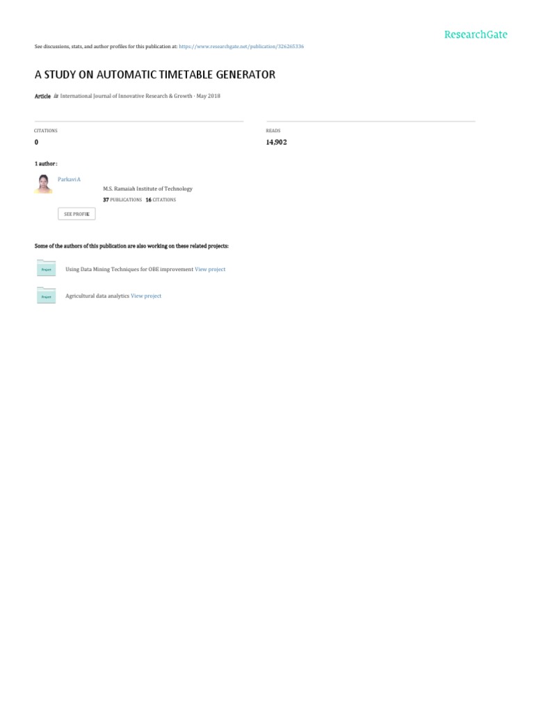 Automatic Timetable Generator Study | PDF | Genetic Algorithm ...