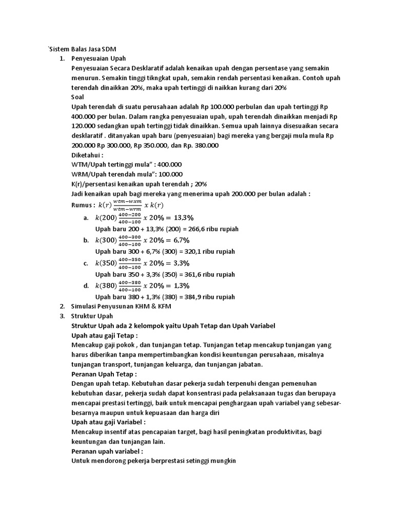 Kisi Kisi Sistem Balas Jasa SDM | PDF