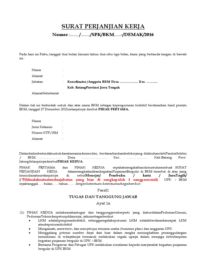 Contoh Draft SPK UPK - BKM | PDF