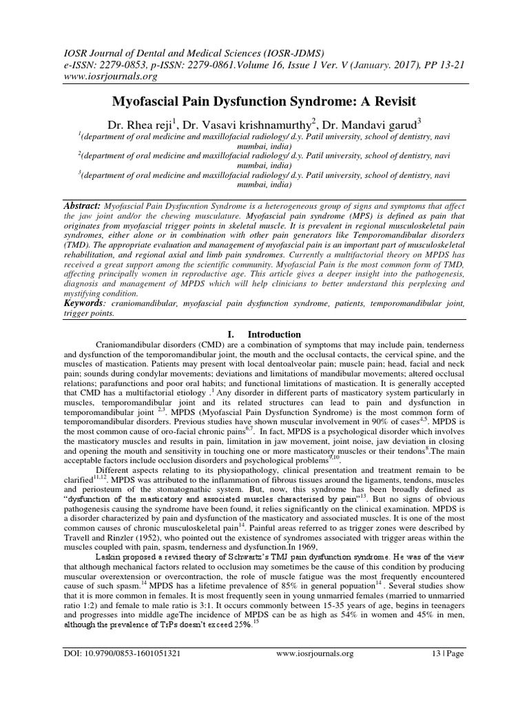 Myofascial Pain Dysfunction Syndrome Overview | PDF | Myofascial ...