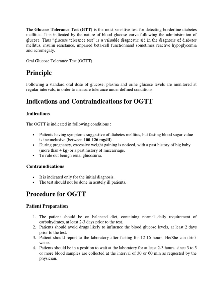 OGTT: Procedure, Indications, and Contraindications | PDF | Prediabetes ...