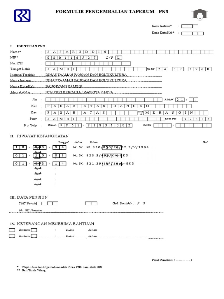 Formulir Pengembalian Taperum | PDF