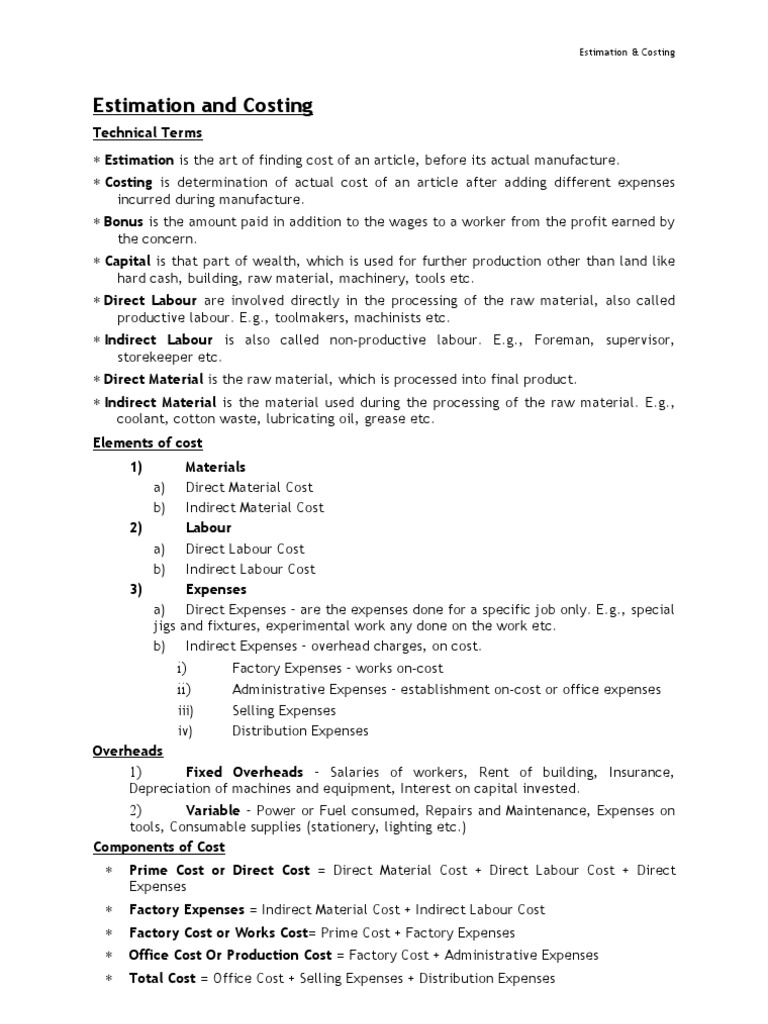 04 - Estimation and Costing | Download Free PDF | Expense | Cost