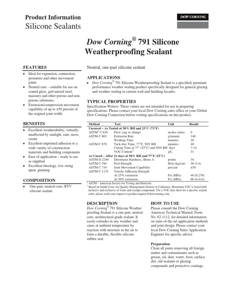 Dow Corning 791 | PDF | Silicone | Materials