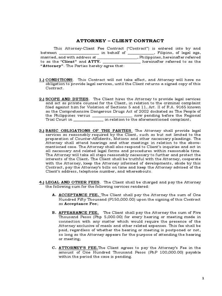 Attorney-Client Fee Agreement Template | PDF | Lawyer | Fee