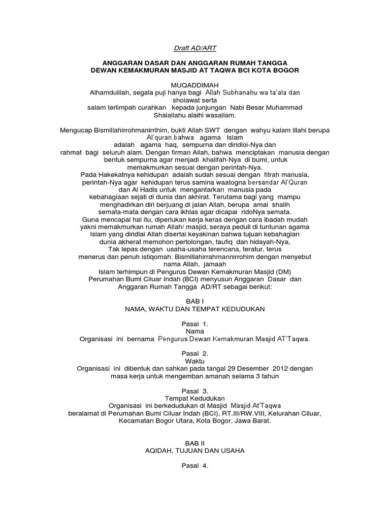 AD/ART DKM Masjid At-Taqwa BCI | PDF