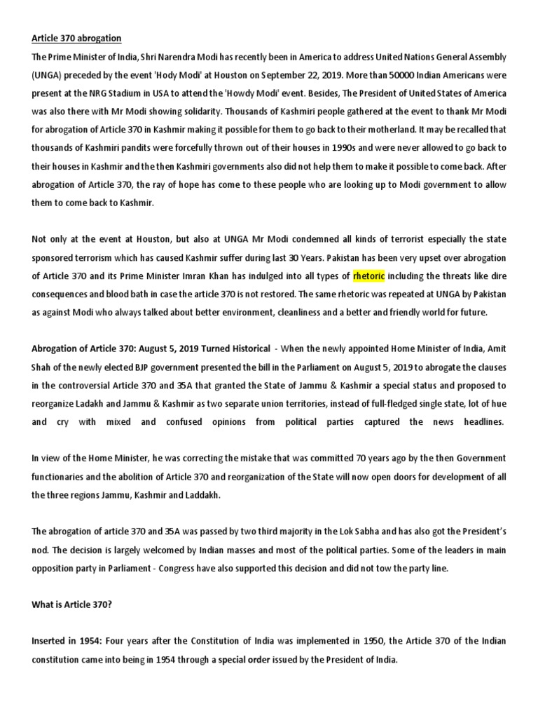 Article 370 | PDF | Government Of India | Government