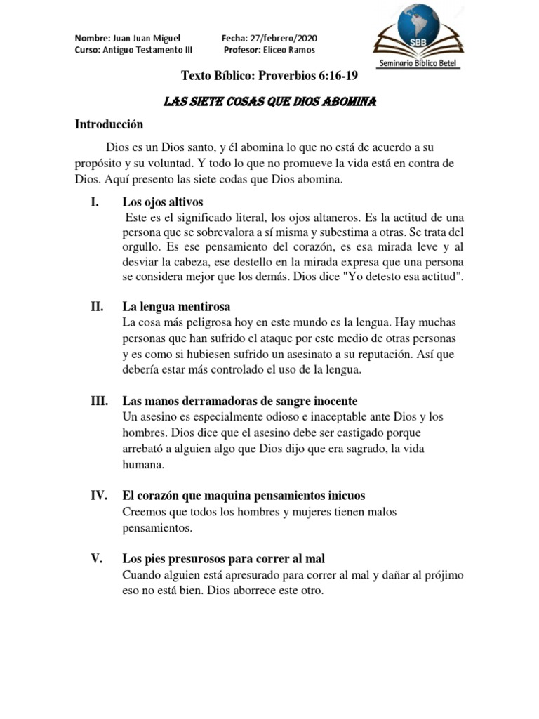 Bosquejo de Proverbios | PDF | Dios | Pecado