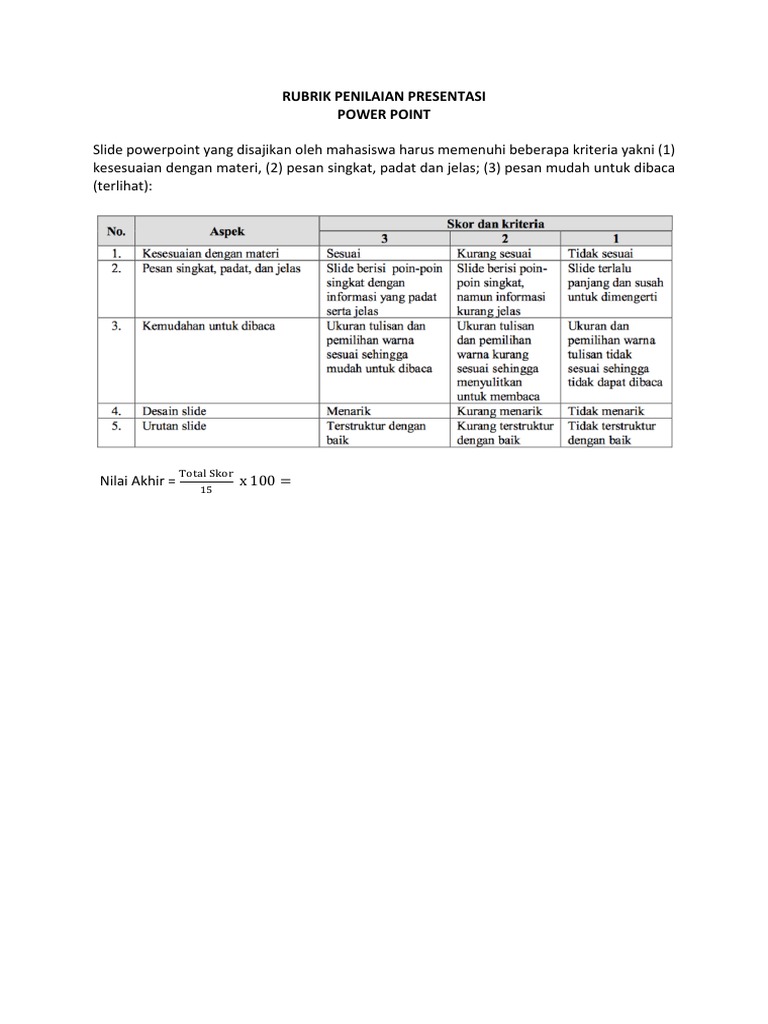 Rubrik - Presentasi Word PDF | PDF