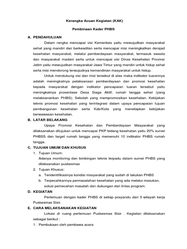 Pembinaan Kader PHBS | PDF